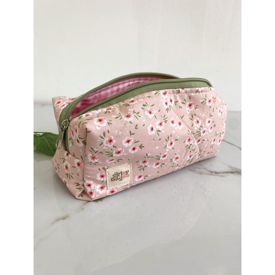 Pink Floral Pencil Case, Quilted Pencil Case , Pink Pencil Pouch ...
