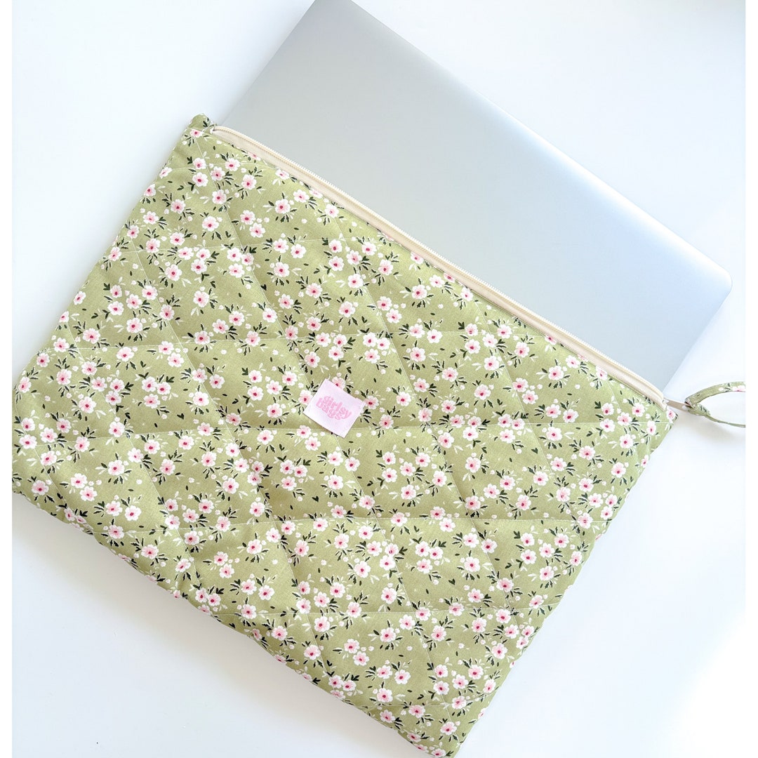 Floral Quilted Laptop Sleeve: Puffy Tablet Case, Green MacBook Pouch - Etsy