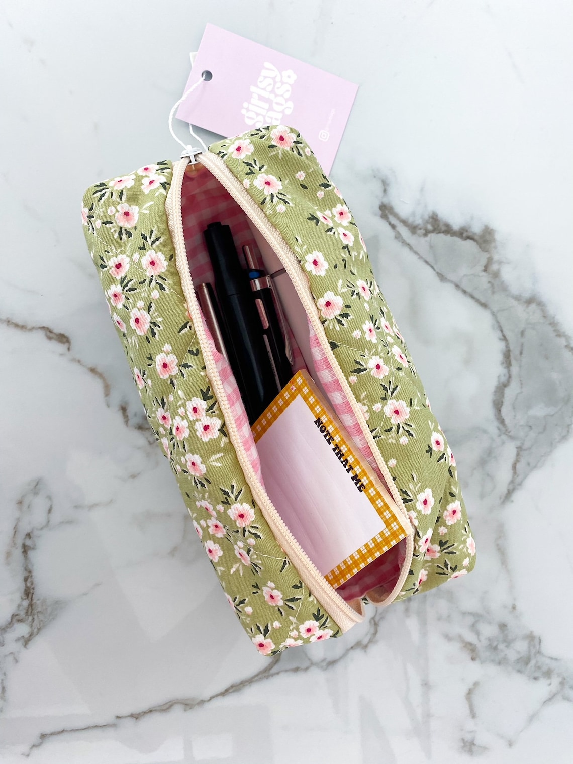 Green Floral Pencil Case Quilted Pencil Case Small Pencil Case Green ...