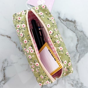 Green Floral Pencil Case Quilted Pencil Case Small Pencil Case Green ...