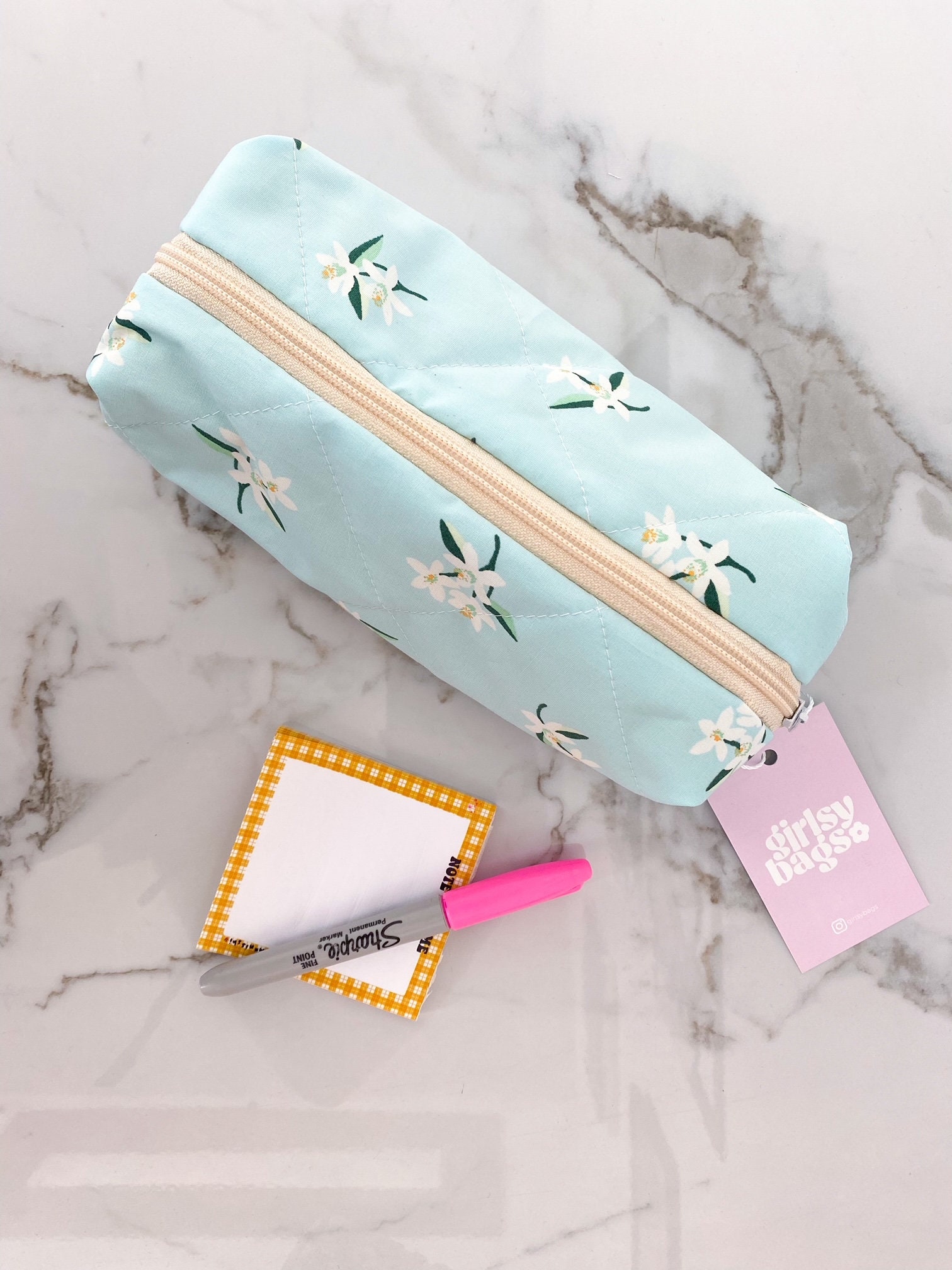 Turquoise Pencil Case Blue Quilted Pencil Case Small Pencil Case ...