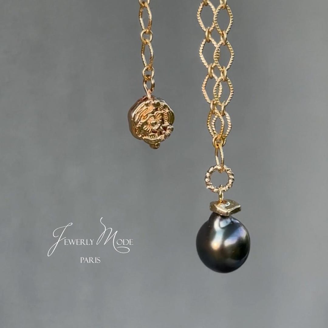 Pendentif Perle Tahiti Avec Chene Collier De Perles Noires Collier De ...