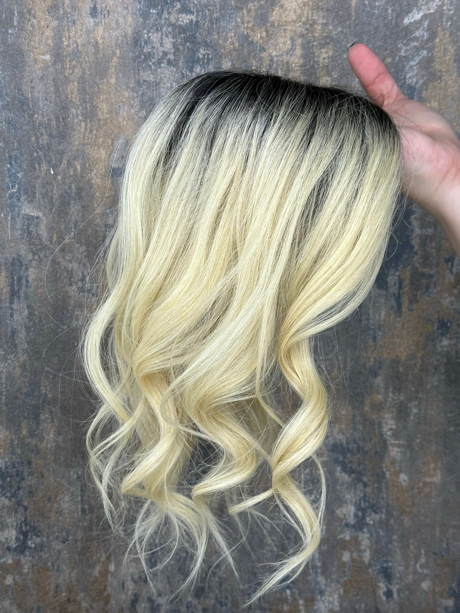 Luxury Human Hair Topper Full Lace Blonde Ombre 40cm Handmade Knot Hair ...