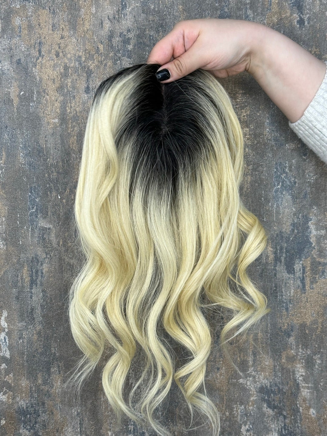 Luxury Human Hair Topper Full Lace Blonde Ombre 40cm Handmade Knot Hair ...