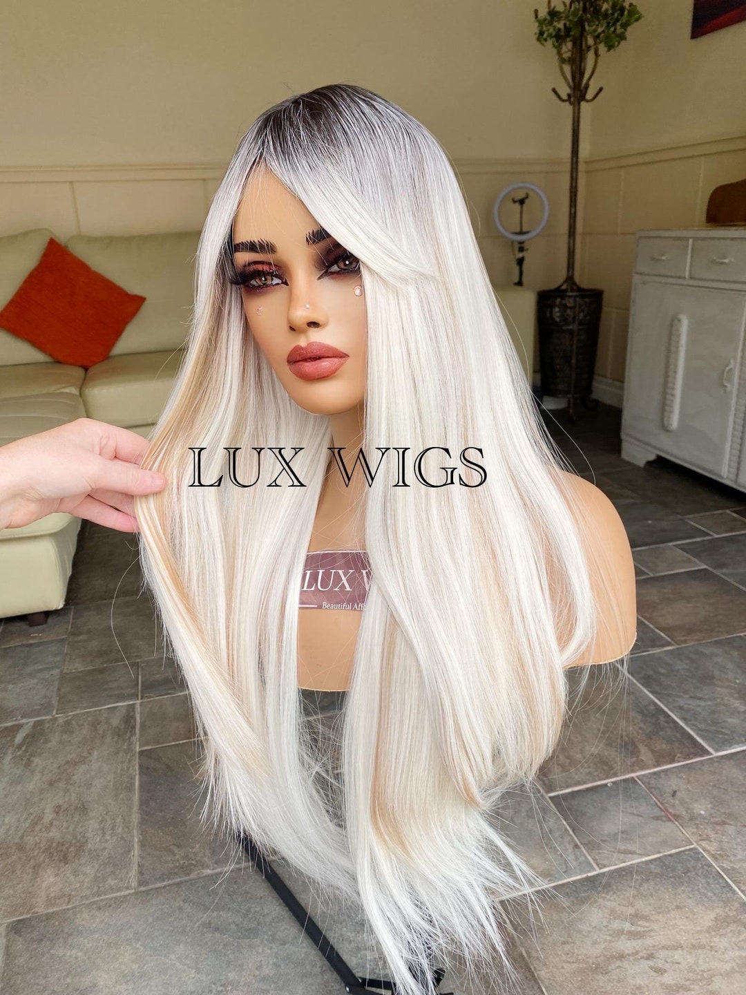Sandra. Long Blonde With Straight Cut Fringe. Fringe Bangs Wig. Long ...
