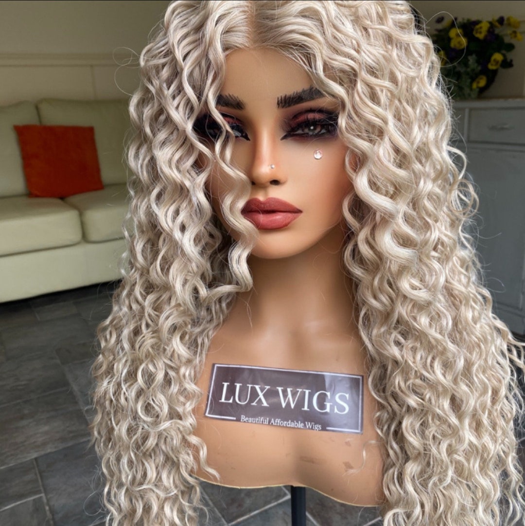 Verona. Long Water Weave Spiral Blonde Wig. Blonde Lace Front Wig. 28 ...