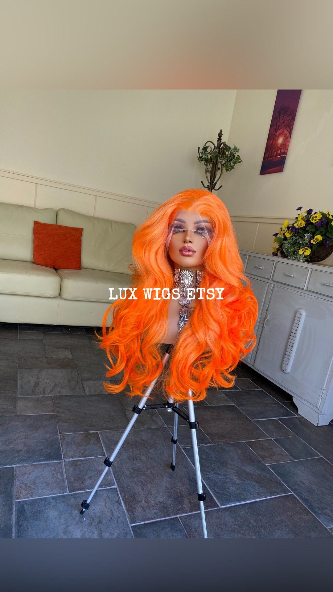 Hazel. Bright Neon Orange Wig. Orange Lace Front Wig. 28 Inches Long ...