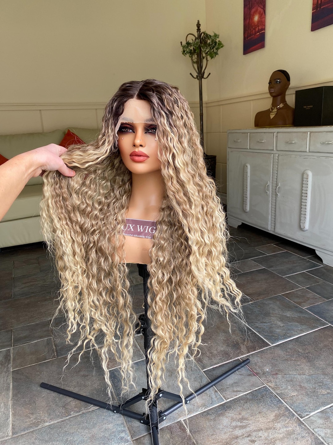 Dakota. Long Blonde Lace Front Wig. Balayage Wig. Light Blonde Crimped ...