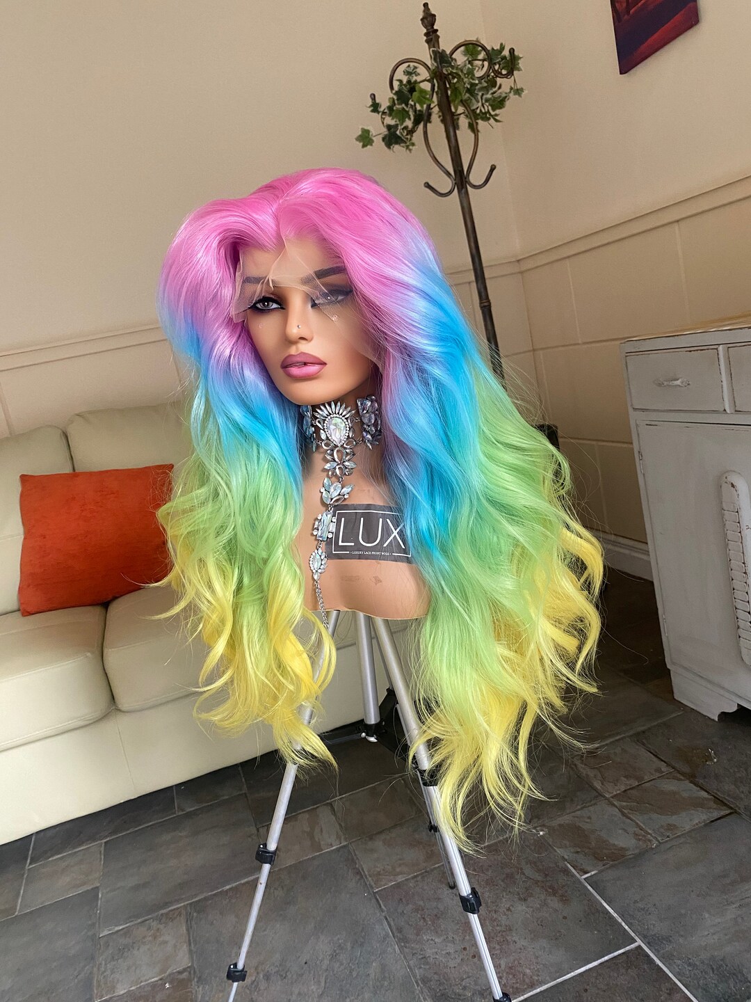 Gabbi. Rainbow Lace Front Wig. Ombré Curly Wig, Colourful Lace Front ...
