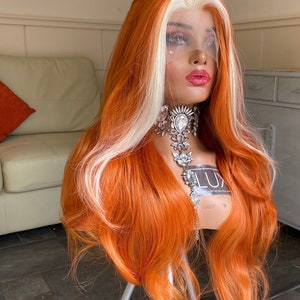 Fiona. Ginger Lace Front Wig. 26 Inch Long. Ginger Wig With Blonde Money Piece Wig. Ginger With ...