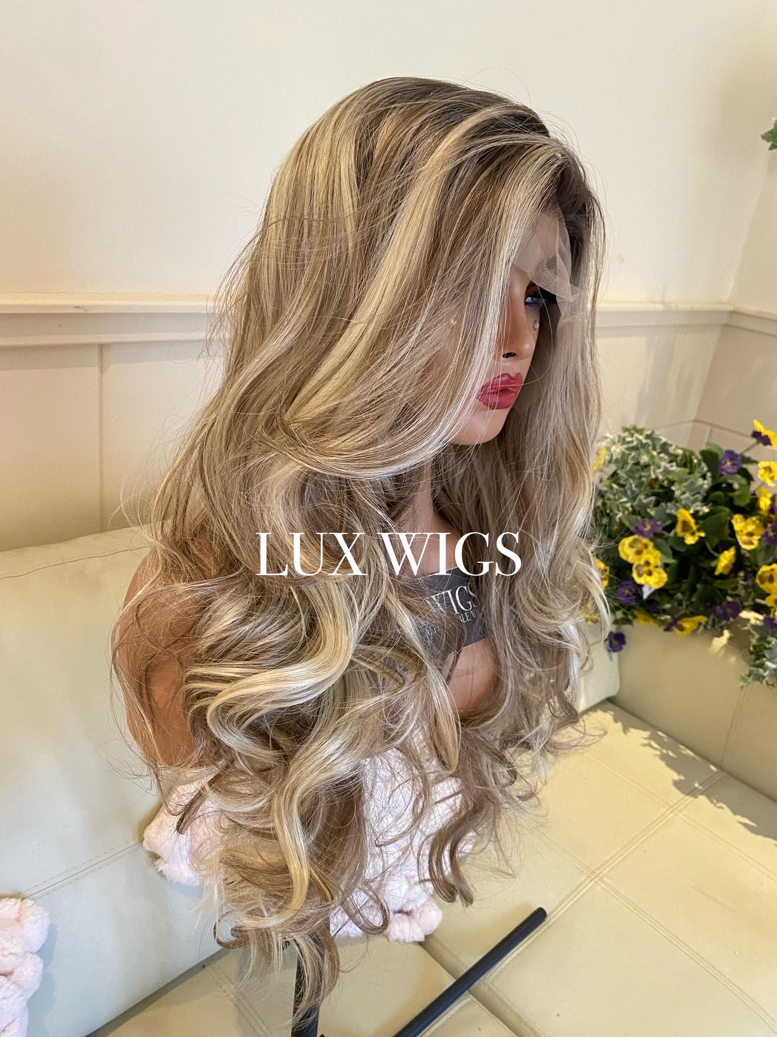 Amanda Blonde Balayage 13×4 Glueless Lace Front Wig – 28″ Long Waves ...