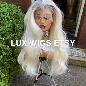 Cassandra. Platinum Blonde Lace Front Wig. Thick Blonde Wig. Grey Roots ...