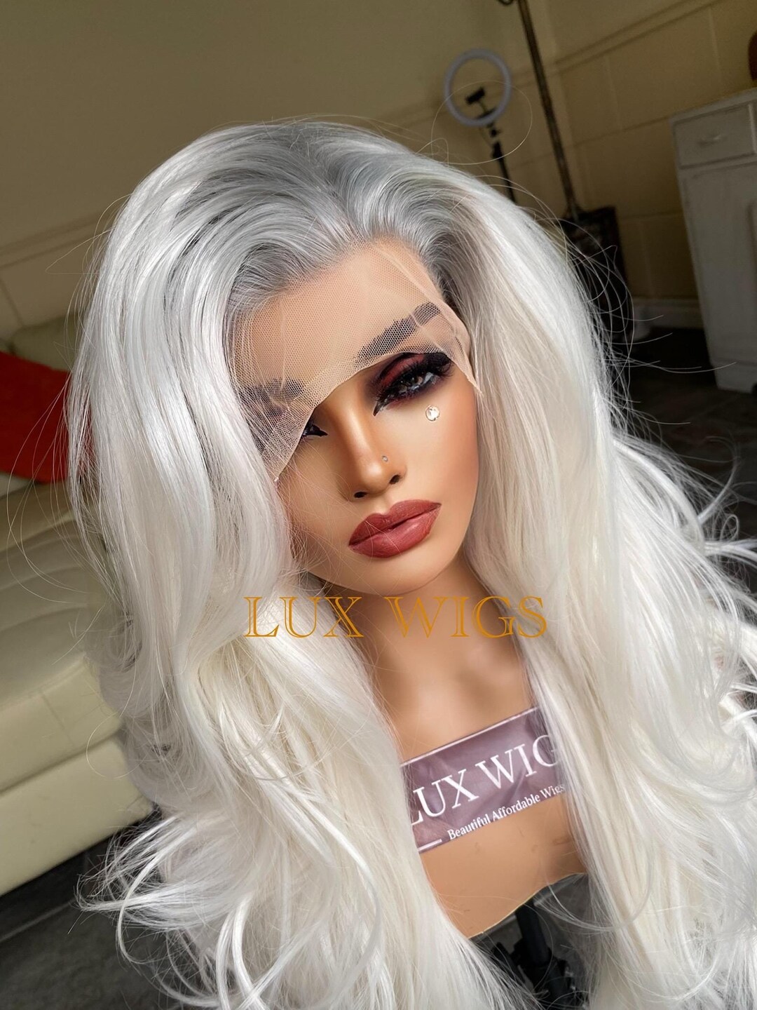 Cassandra. Platinum Blonde Lace Front Wig. Thick Blonde Wig. Grey Roots ...