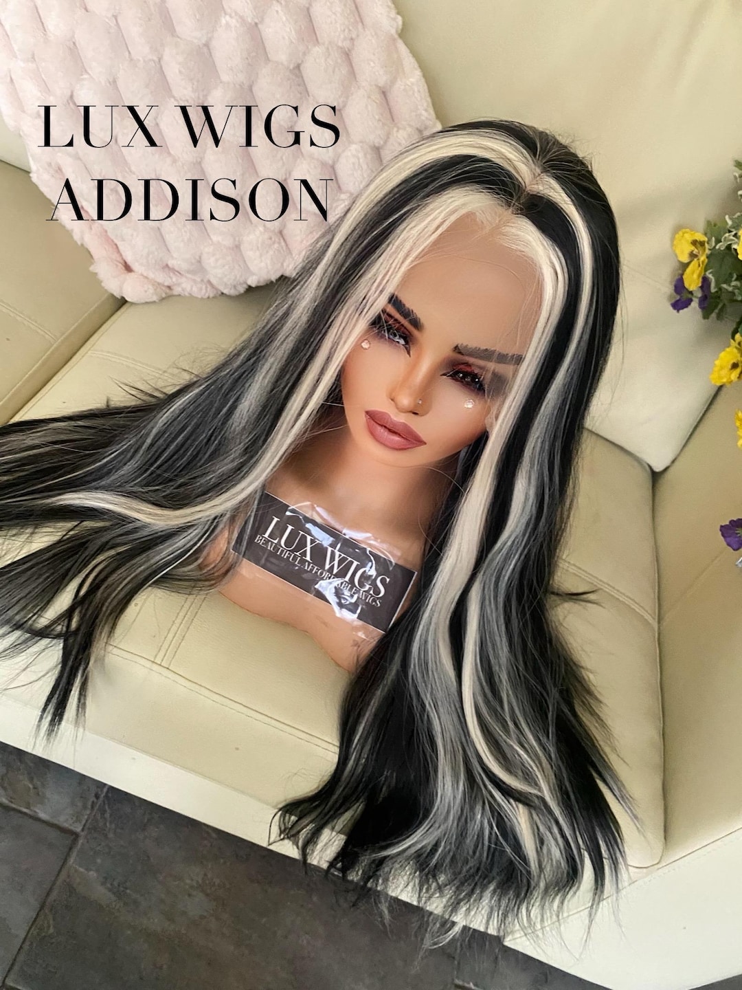 Addison. Balayage Long Straight Blonde Black Lace Front Wig 13x4. 28 ...