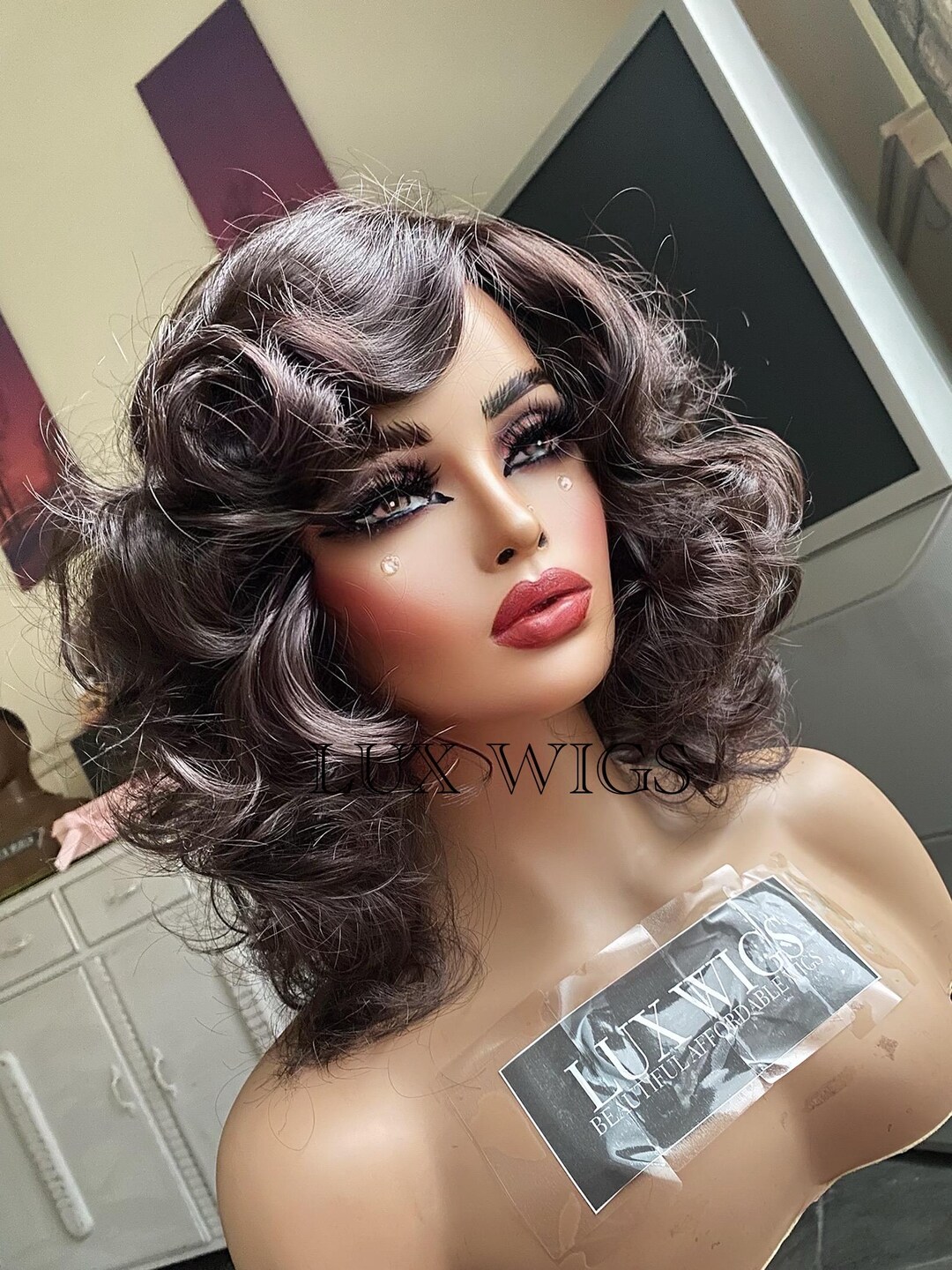 Mary is a Shoulder Curly Dark Brown Wig. Dark Brown, Red Undertone and ...