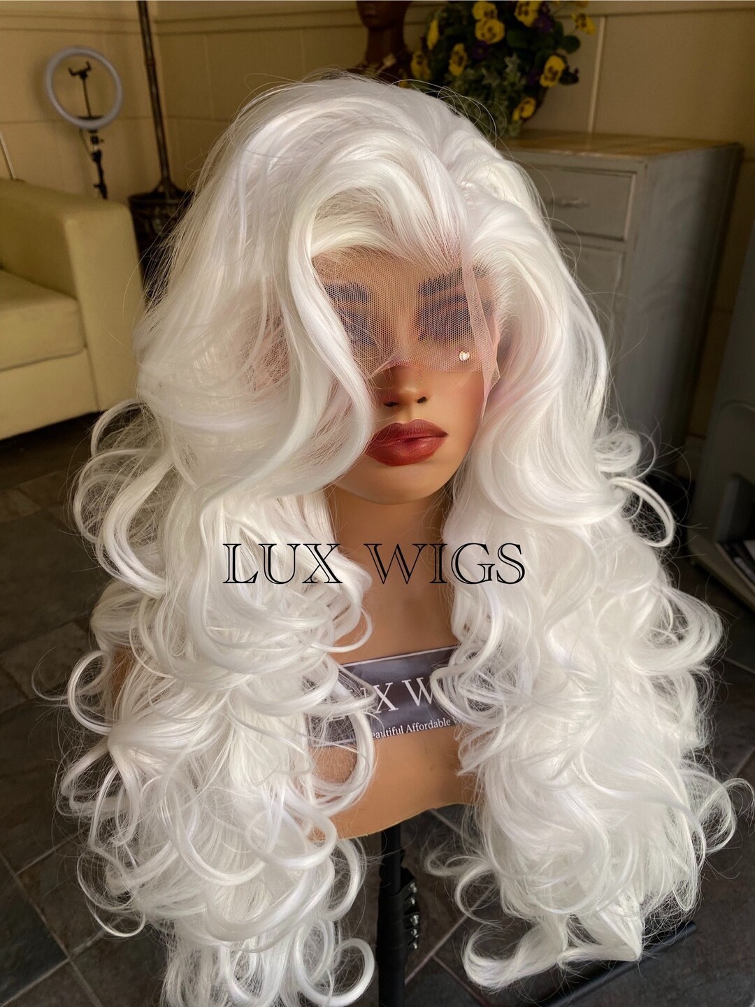 Mandy 28” White Curly Lace Front Wig – Glueless White Blonde Synthetic ...