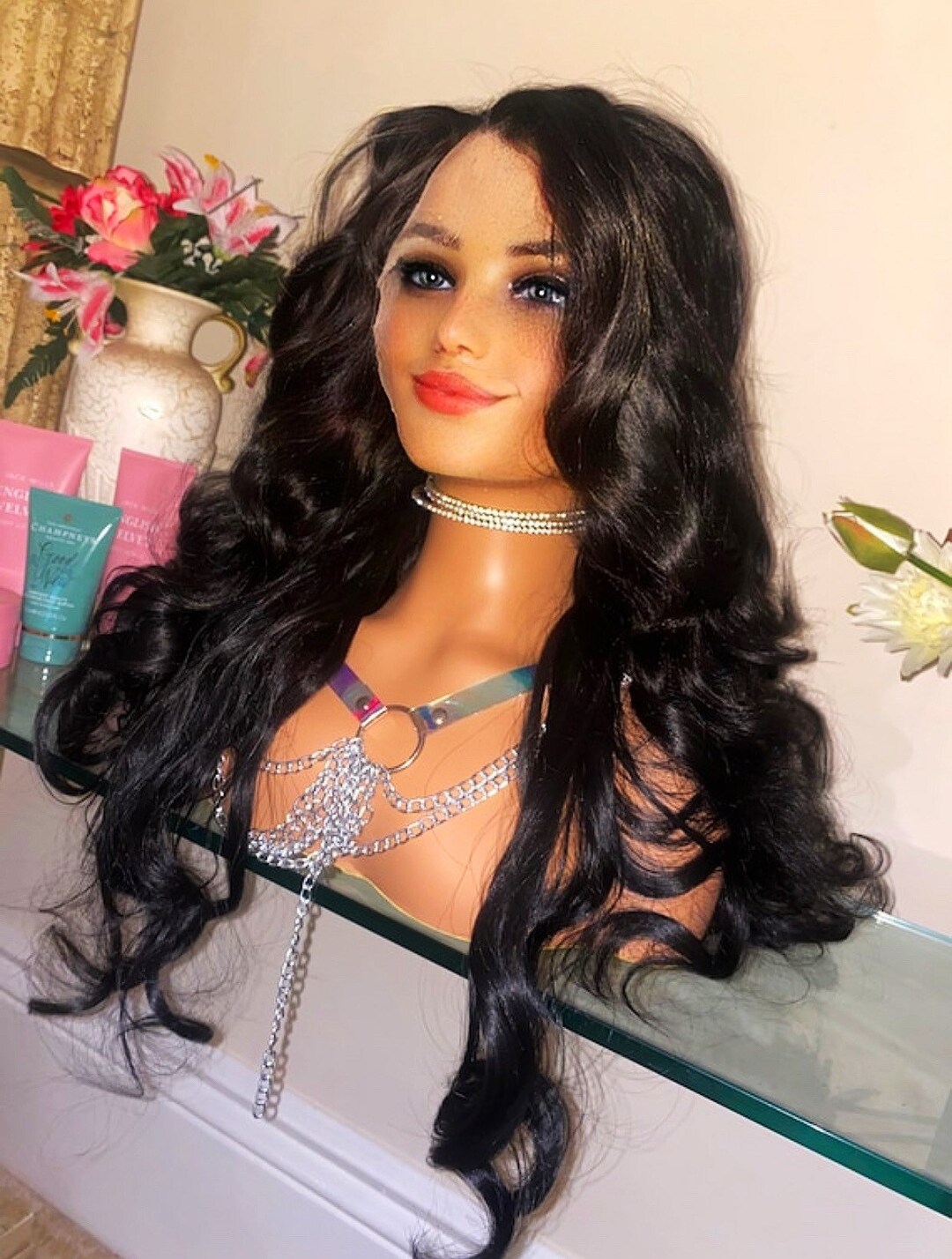 Cora Black Lace Front Wig Curly Black Wig 22 Inches Long Etsy