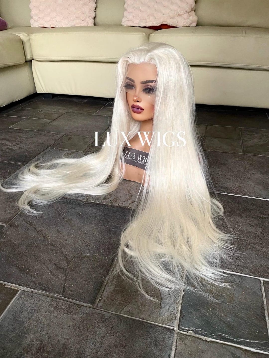 Emma Platinum Blonde Wig – 32” Straight Lace Front, Glueless Synthetic ...