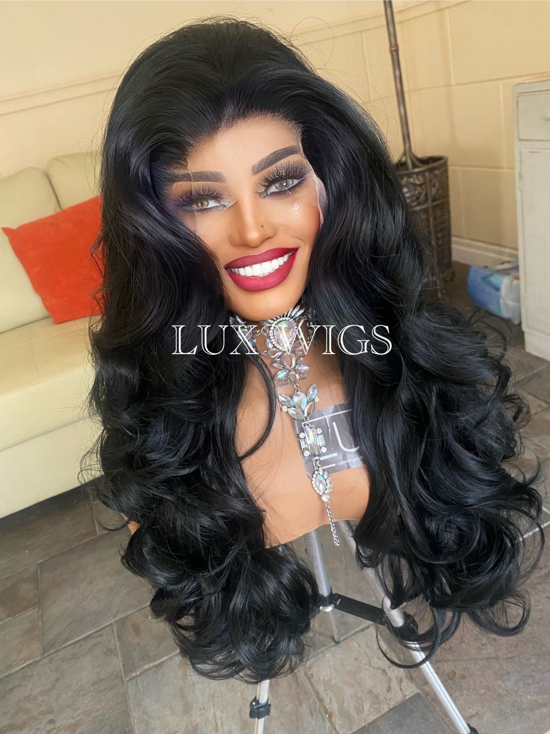 Candice. Human Synthetic Mix Black Lace Front Wig. Natural Wig Withlong ...