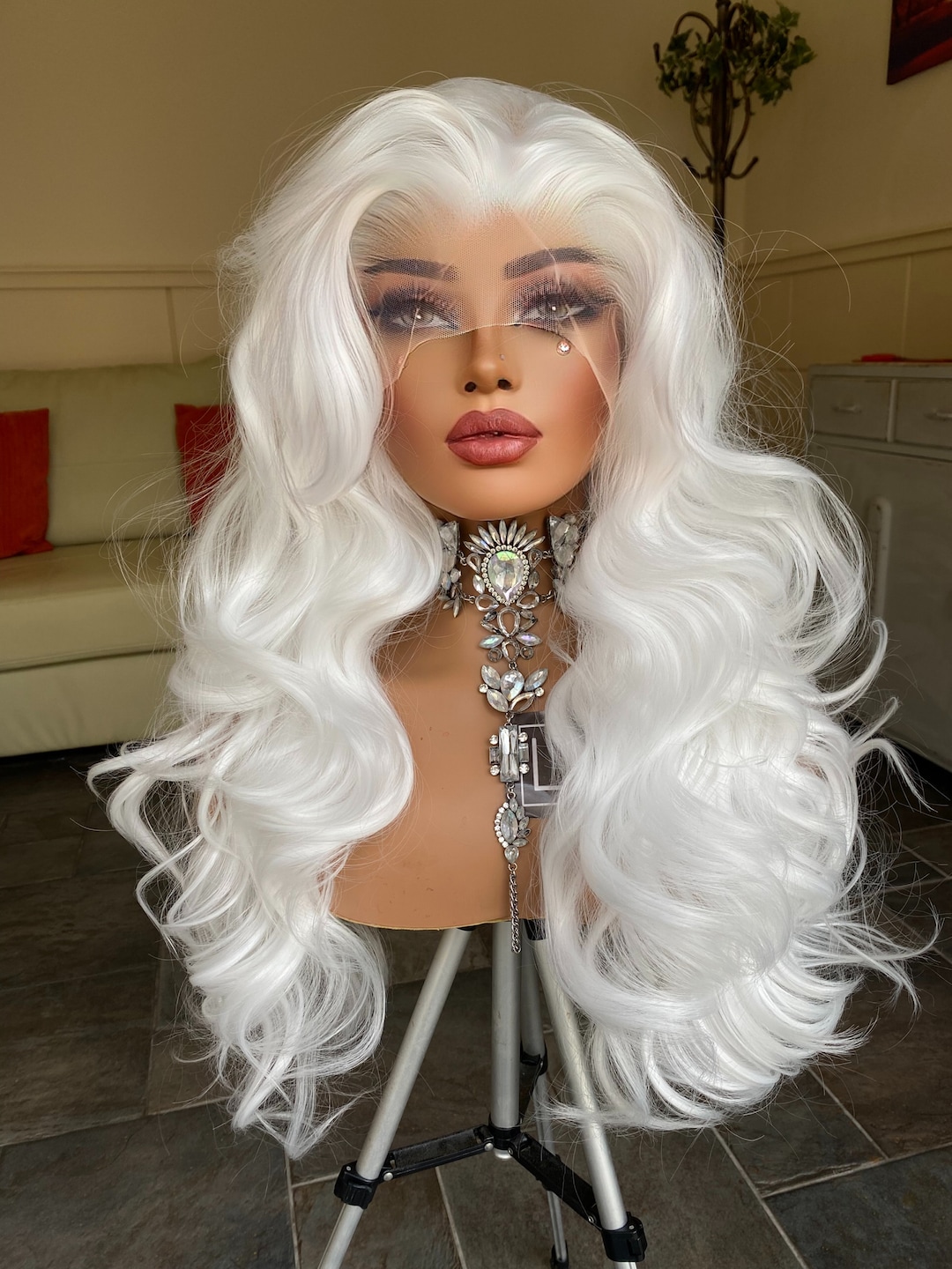 Sandy. White Curly Lace Front Wig. Wavy and Long. White Blonde 27 ...