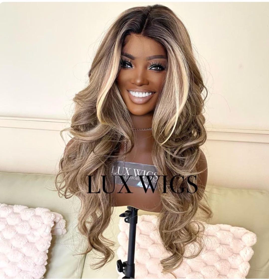 Monica. Wavy Blonde Brown Balayage Wig. Balayage Wig. 6 Inch T-part ...