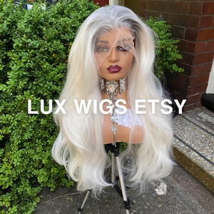 Cassandra. Platinum Blonde Lace Front Wig. Thick Blonde Wig. Grey Roots ...