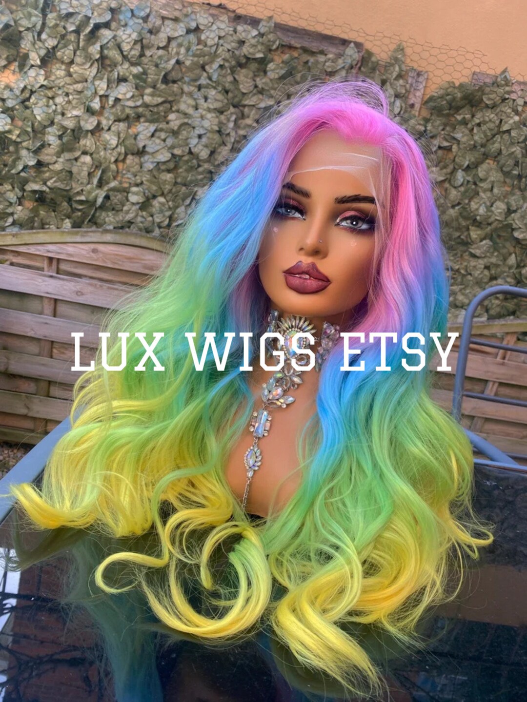 Gabbi. Rainbow Lace Front Wig. Ombré Curly Wig Colourful Lace - Etsy