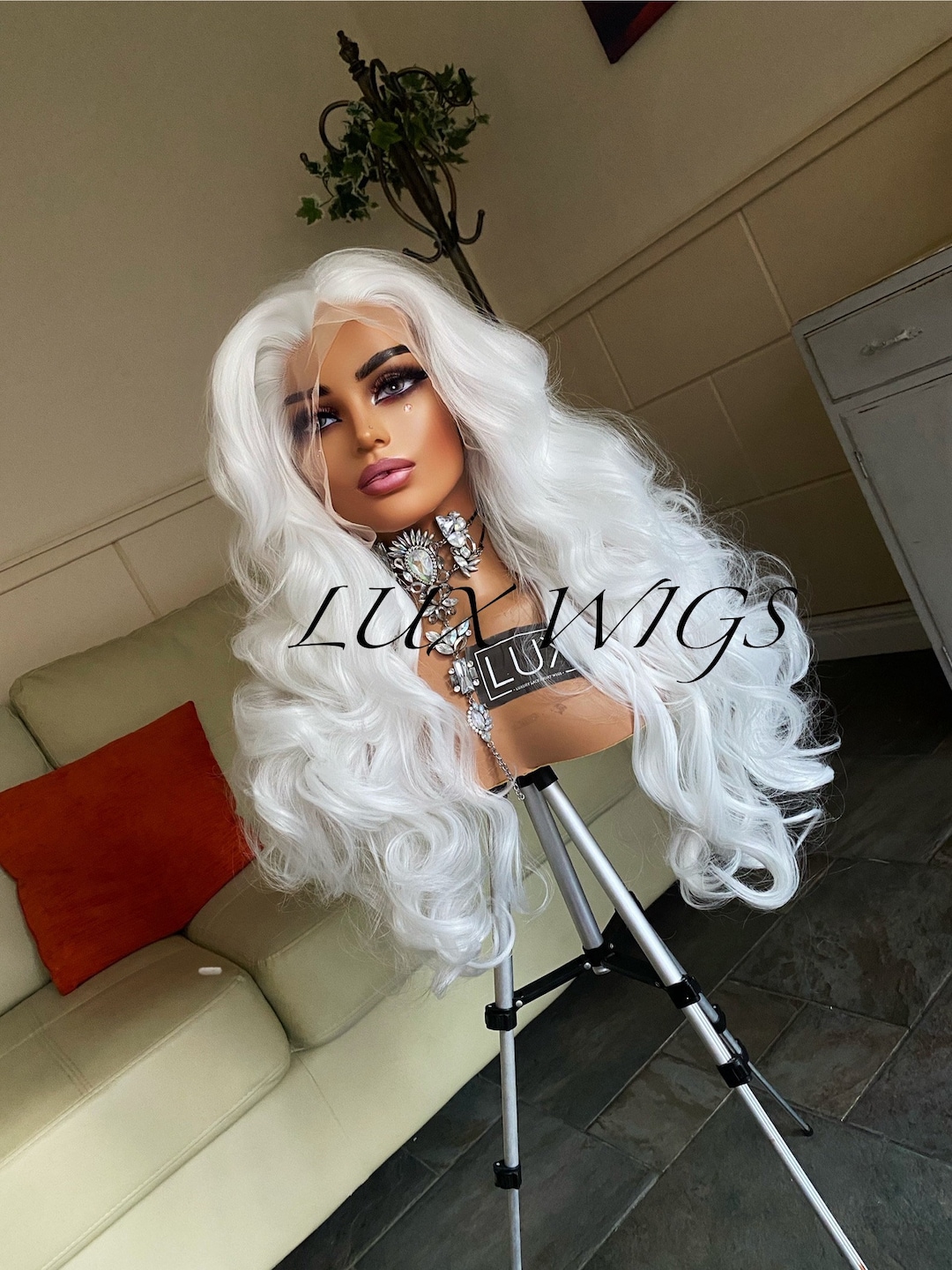 Mandy. White Lace Front Wig. Curly and Long. White Blonde 28 Inches Long Wig. Scandinavian Babe ...