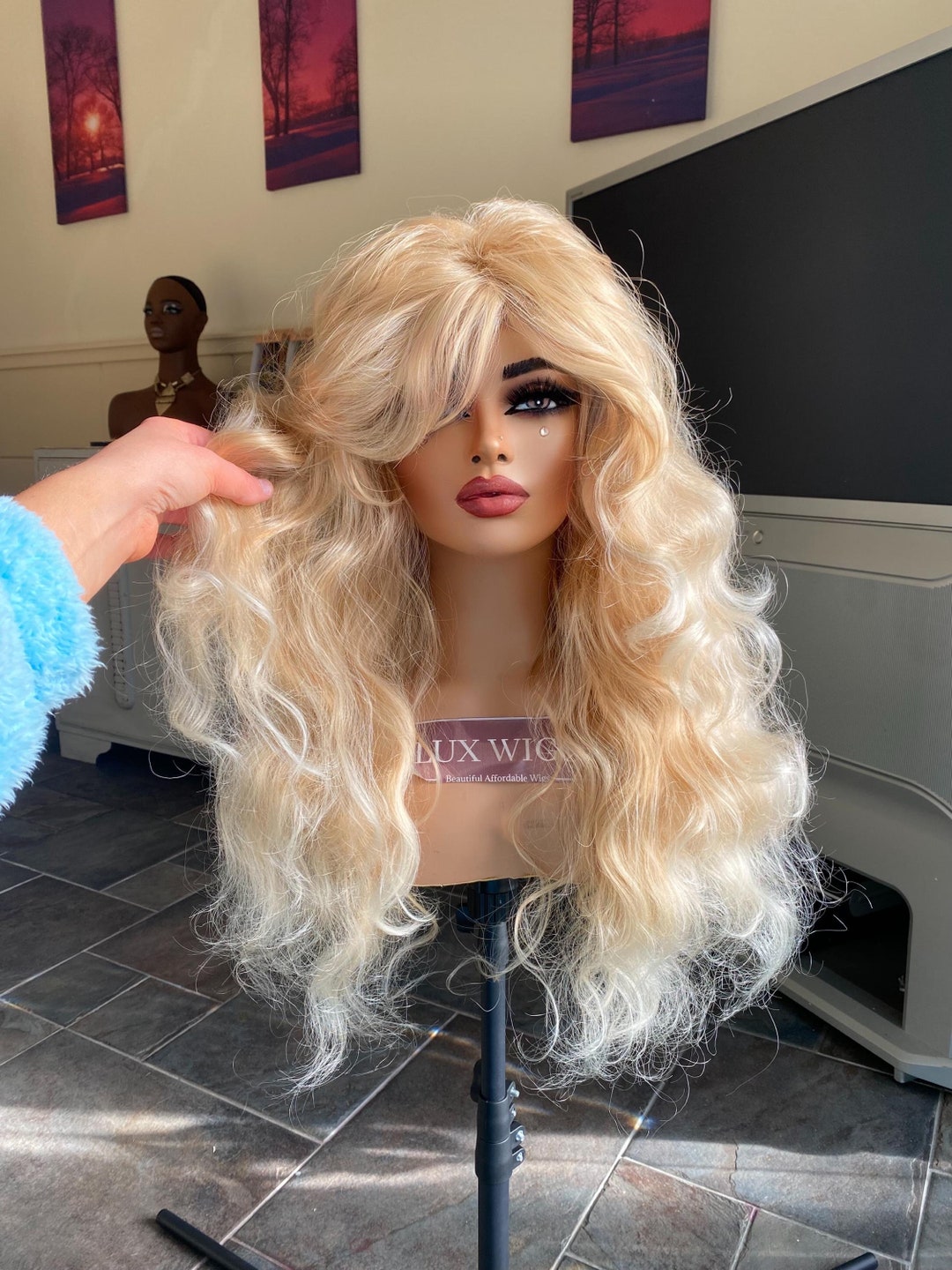 Julie: Blonde 90s Wig! Long Blonde Wig. Curly Fringe Blonde Wig ...