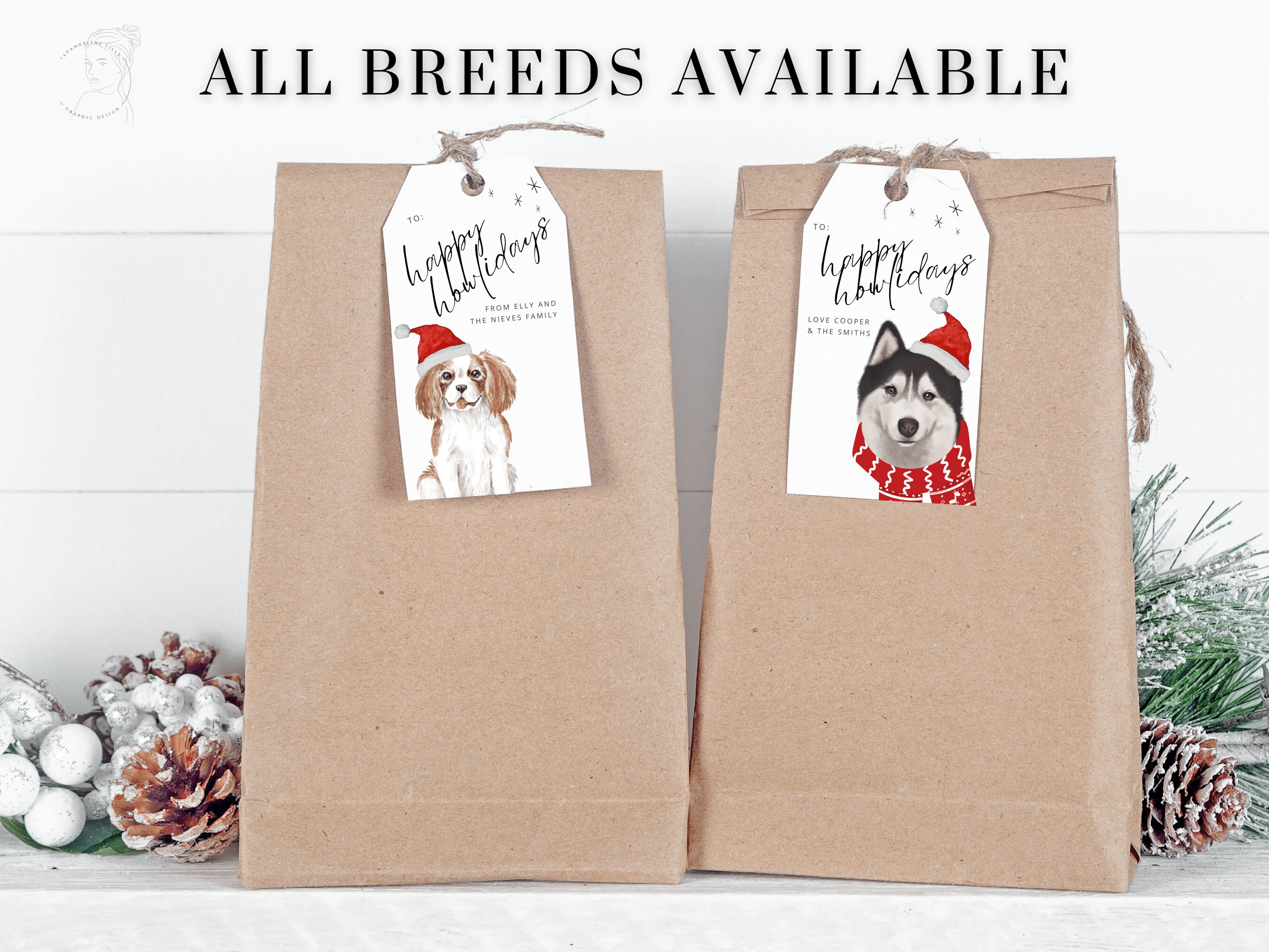 Custom Dog Christmas Tags, Dog Happy Pawlidays, Happy Howlidays, Dog ...