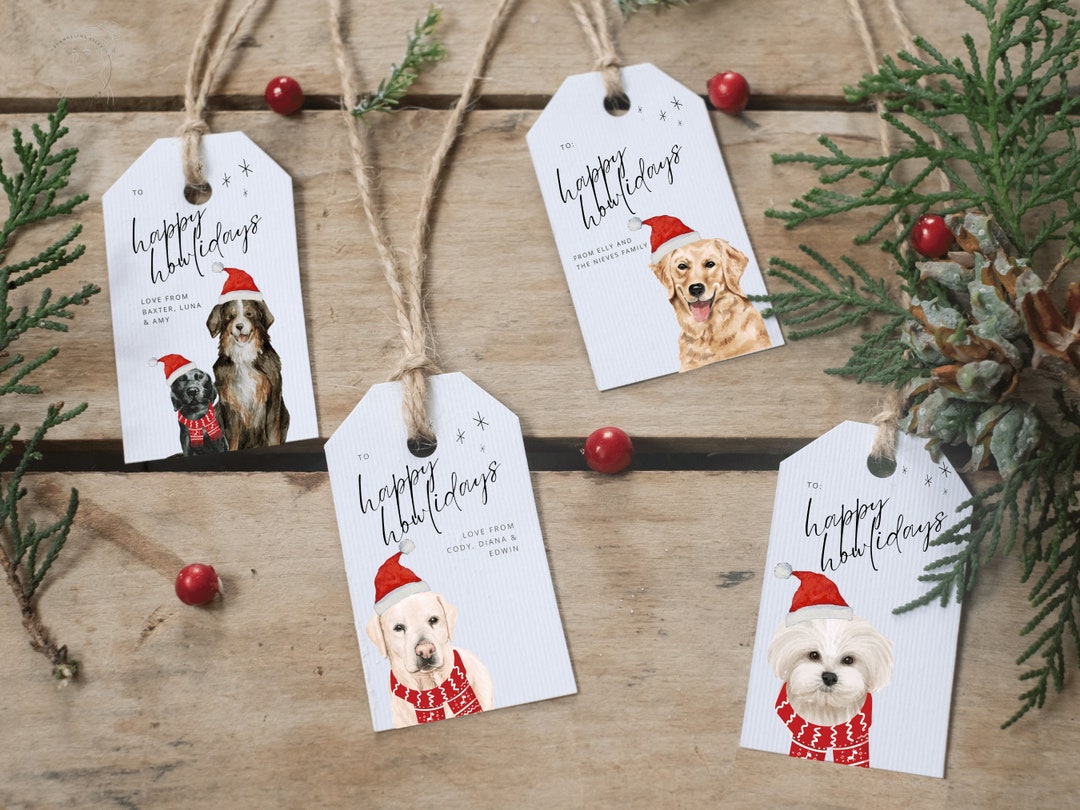 Custom Dog Christmas Tags, Dog Happy Pawlidays, Happy Howlidays, Dog ...