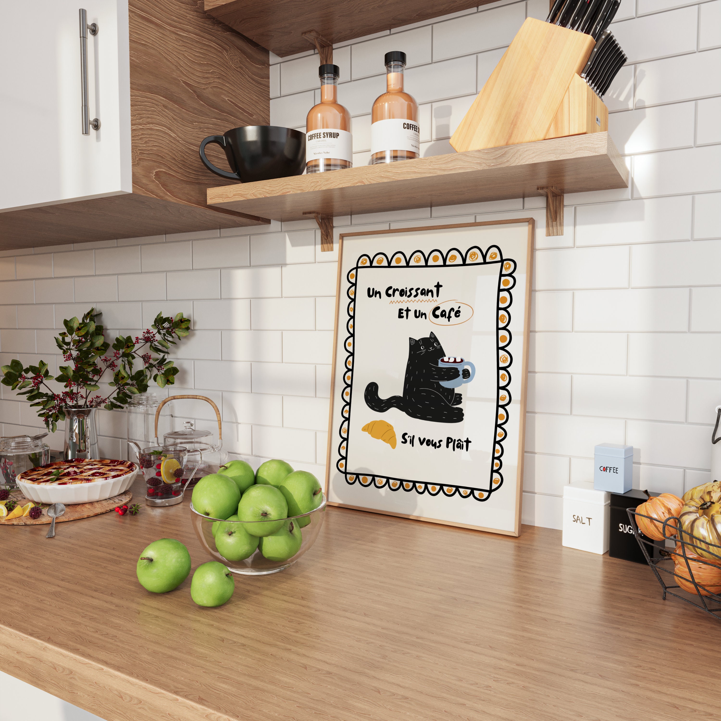 Cat Lover Un Croissant Et Un Cafe S'il Vous Plait Print, Breakfast ...