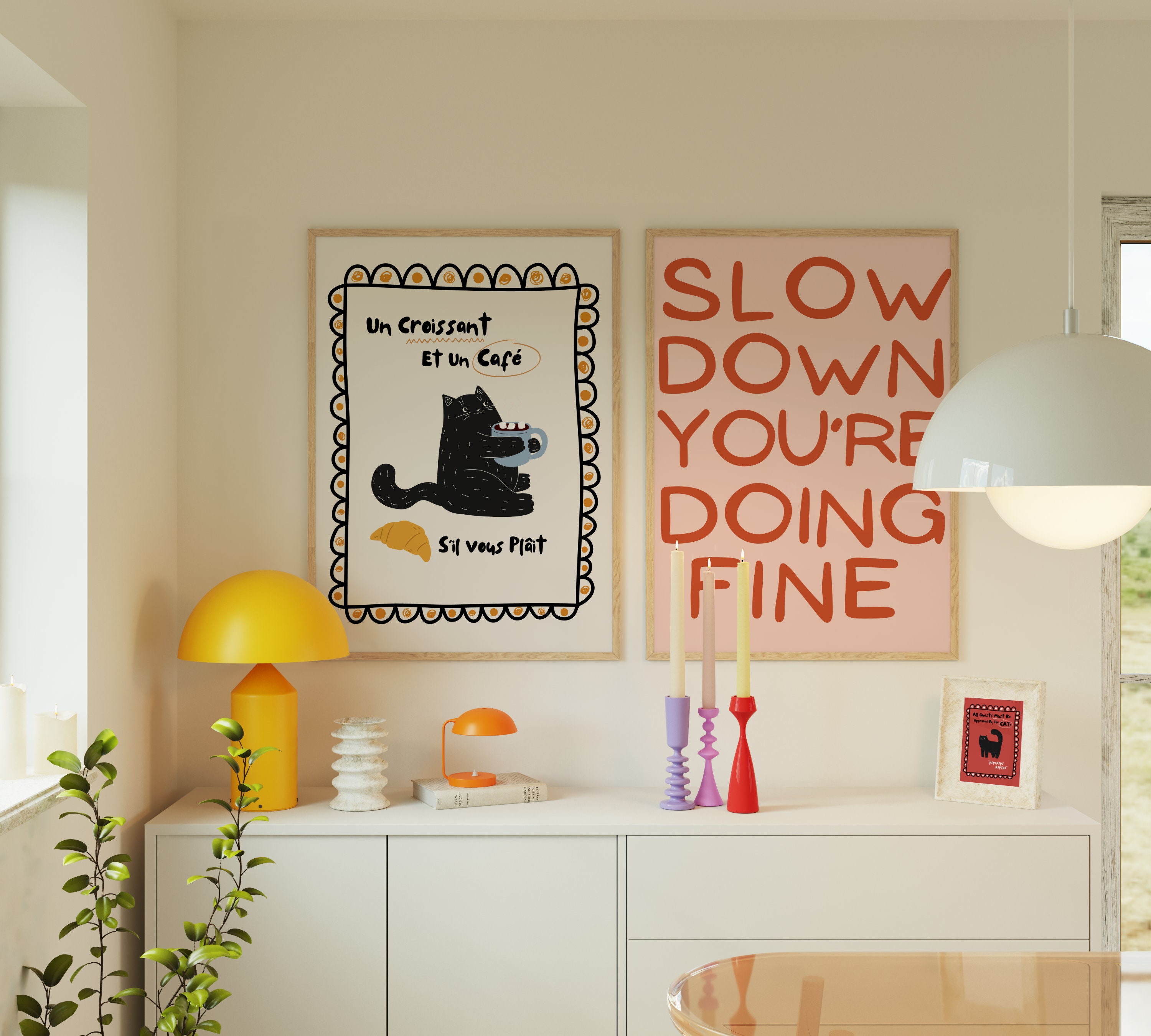 Cat Lover Un Croissant Et Un Cafe S'il Vous Plait Print, Breakfast ...