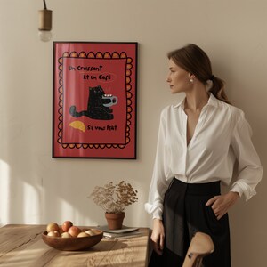 Black Cat Lover Un Croissant Et Un Cafe S'il Vous Plait Print, Red ...