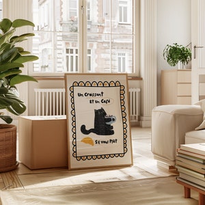 Cat Lover Un Croissant Et Un Cafe S'il Vous Plait Print, Breakfast ...