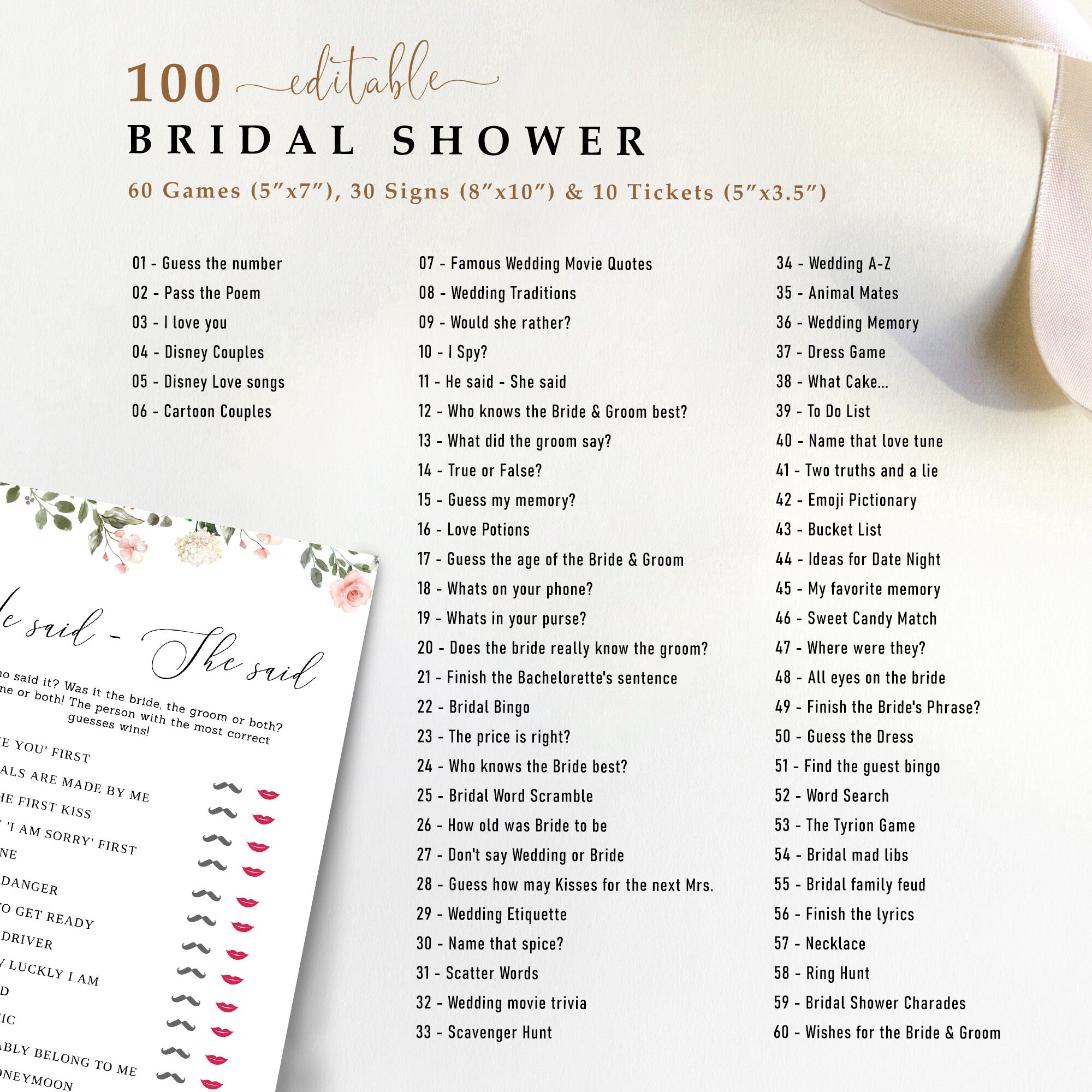 100 Editable Bridal Shower Templates, Printable Bridal Shower Games ...
