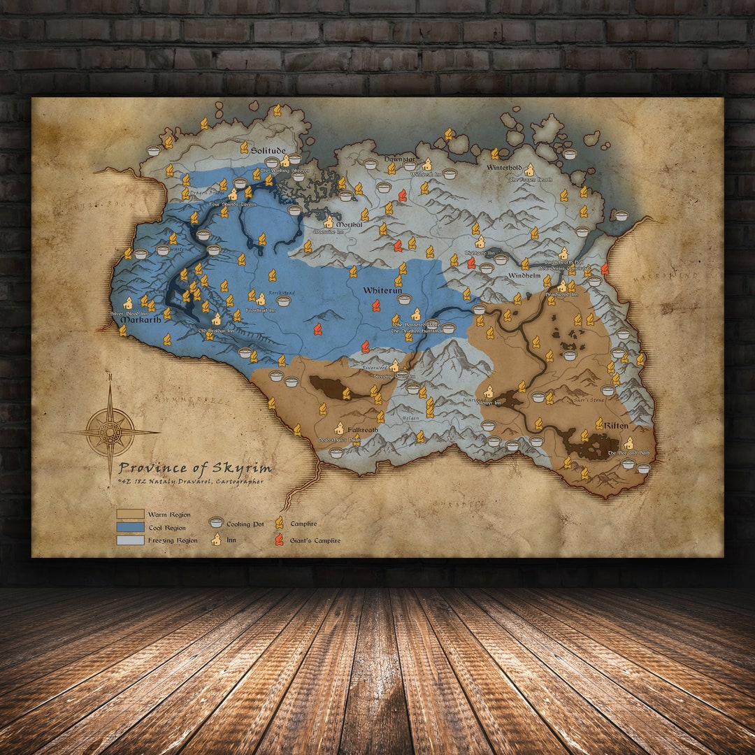 Skyrim Map Poster the Elder Scrolls Wall Art Province of - Etsy
