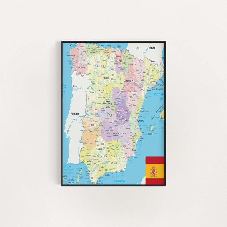Map of Spain Digital Spanish Map Spanish Map Wall Art - Etsy