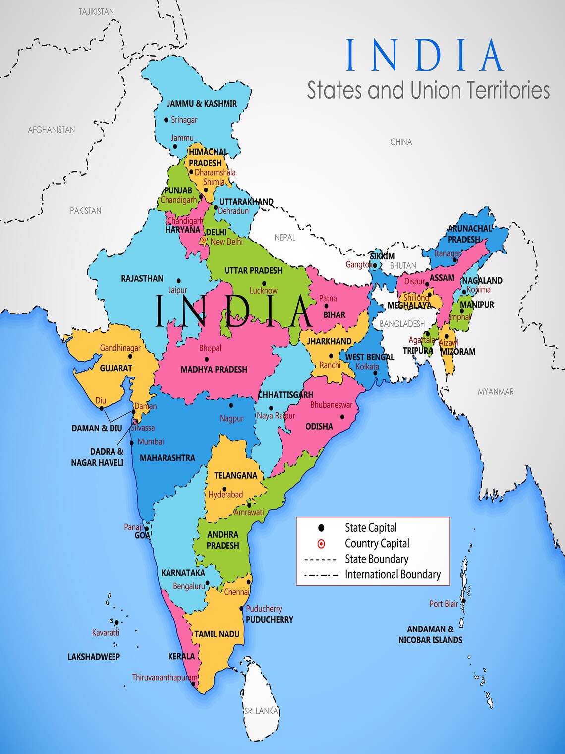 Map of India Digital India Map India Wall Art Download - Etsy
