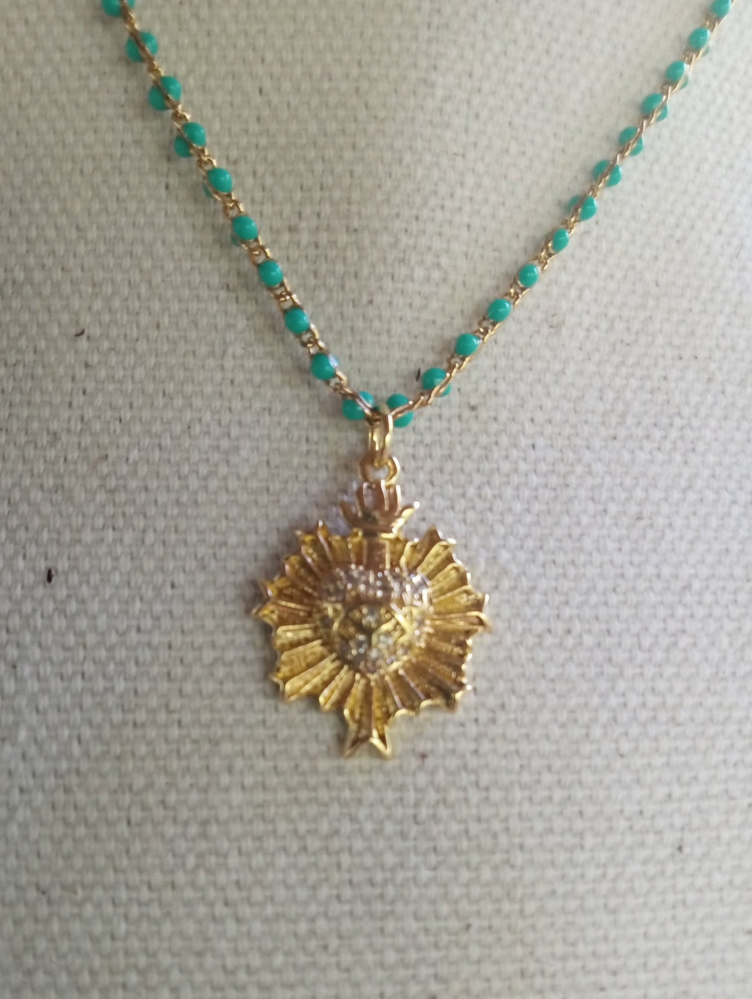 Sacred Heart Golden Beaded Necklace Christian Jewelry Sacred Heart ...