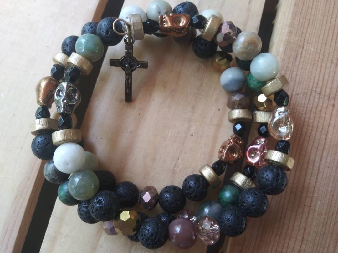 Handmade Custom Memento Mori Gemstone Rosary Bracelet for Men, Women ...