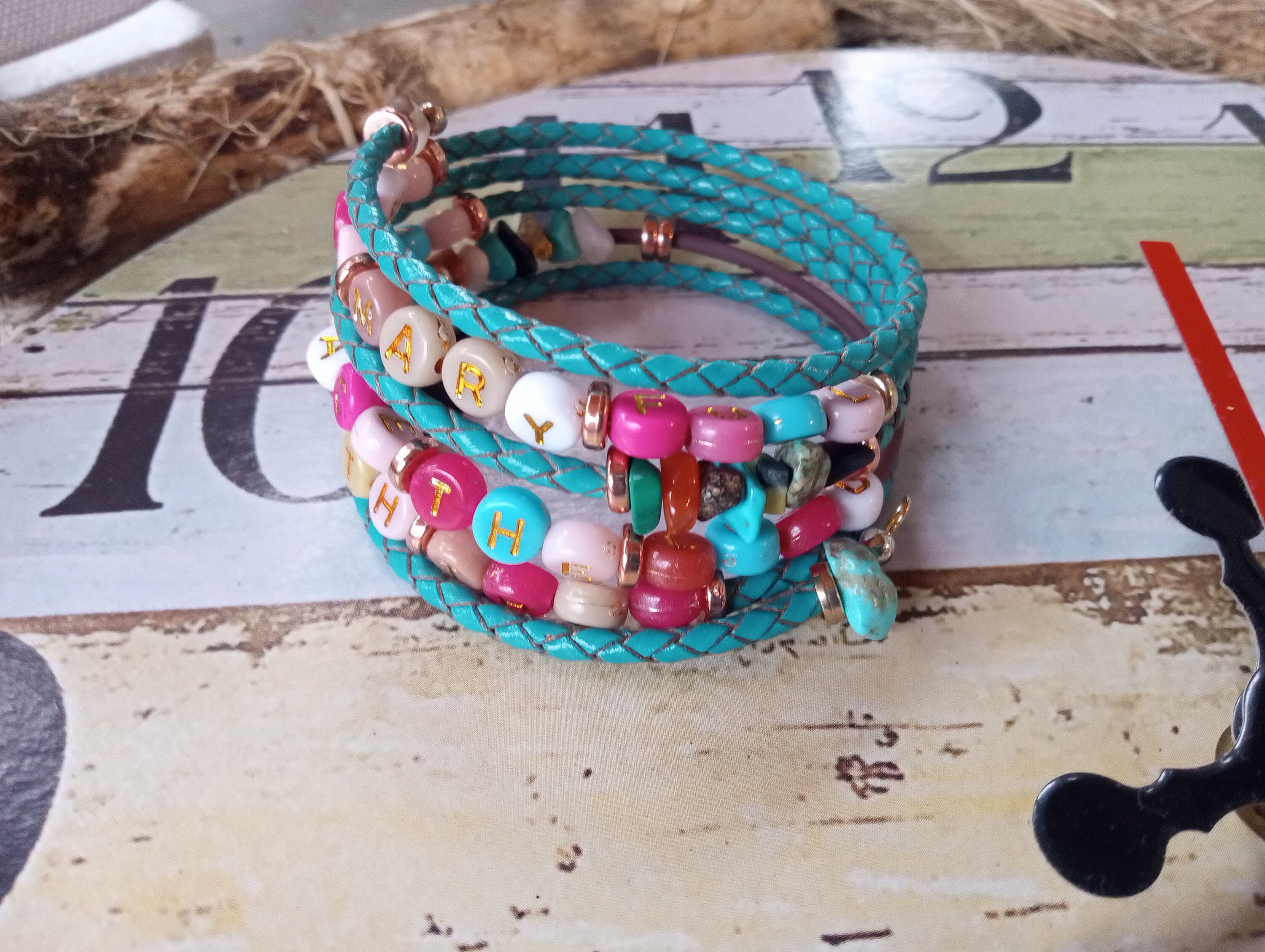 Prayer Words Bracelet Braided Leather Wrap Bracelet Gemstones Fidget ...