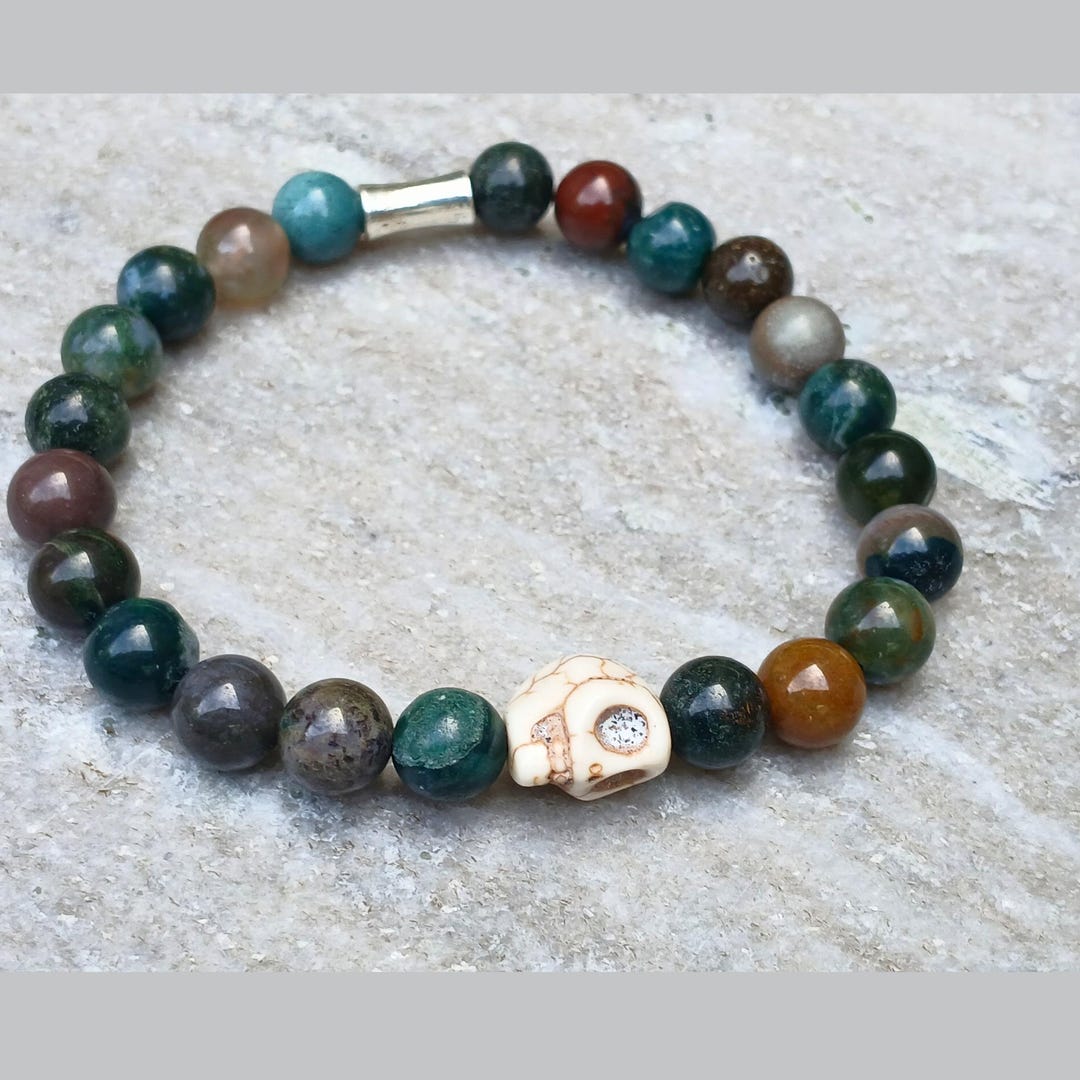 Memento Mori Gemstone Bracelet Skull Jewelry Gift for Him Jewelry for ...