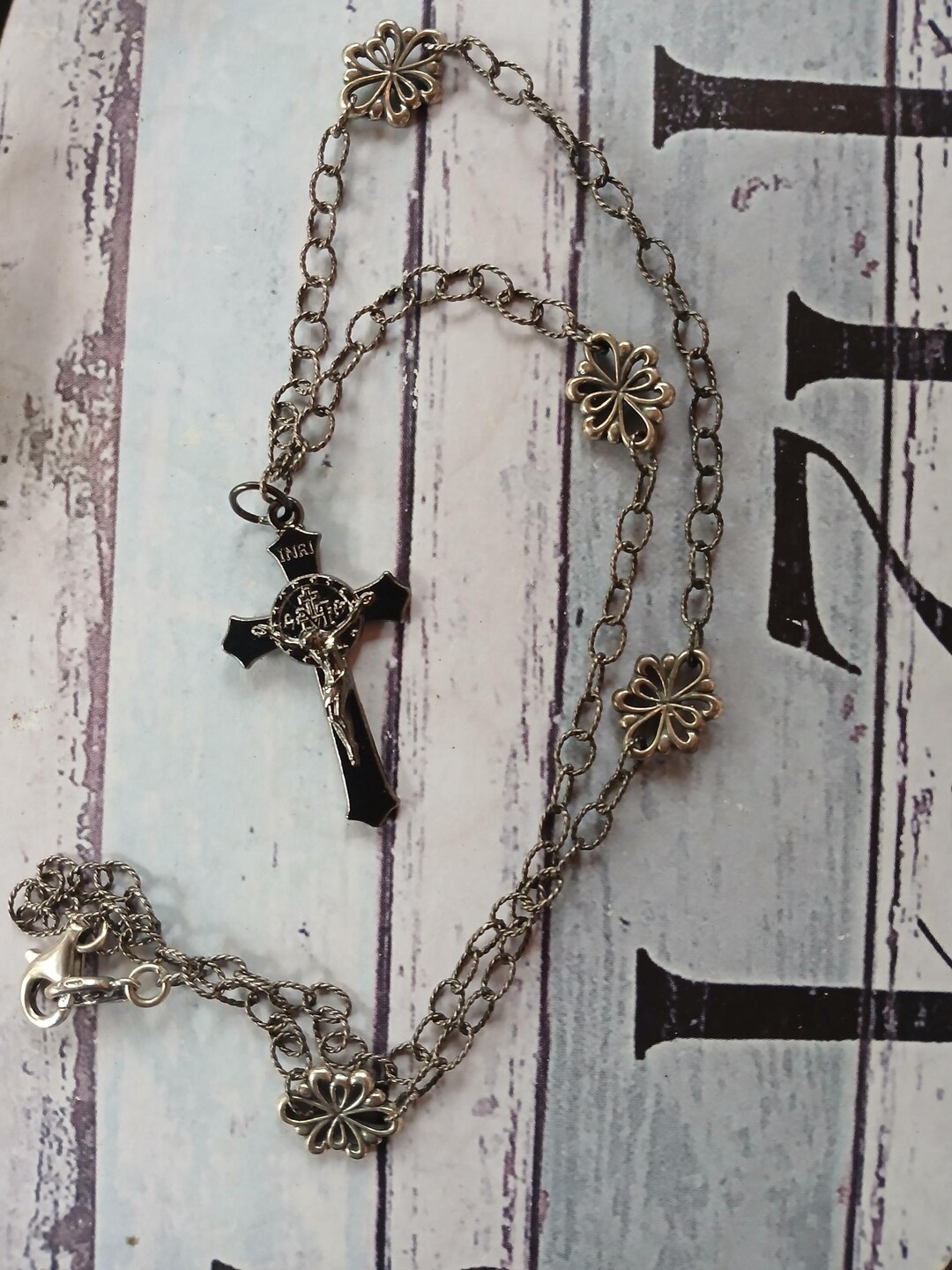 Sterling Silver Chain Gunmetal Crucifix Pendant Charm Necklace ...