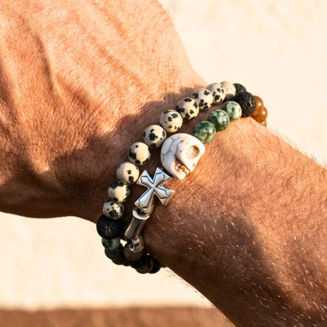 Gemstone Jewelry Memento Mori Catholic Rosary Beaded Bracelet Gift for ...