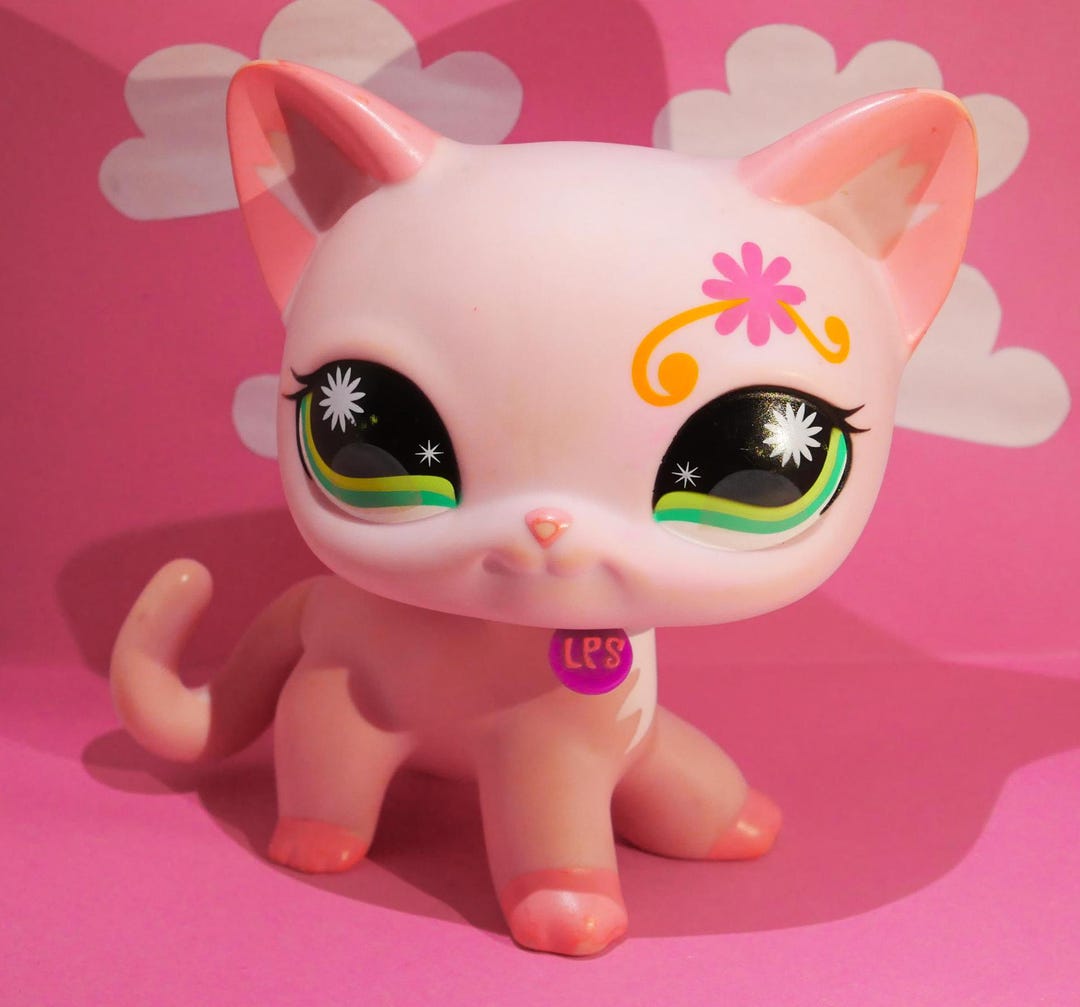 Littlest Pet Shop Rare Jumbo Pink Shorthair Cat With Flowers Deco Pet ...