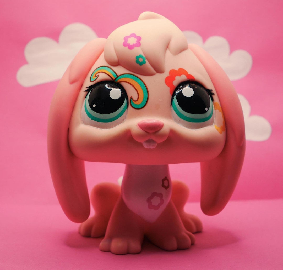 Littlest Pet Shop Pink Jumbo Rabbit With Flowers Bunny Cute Exclusive ...