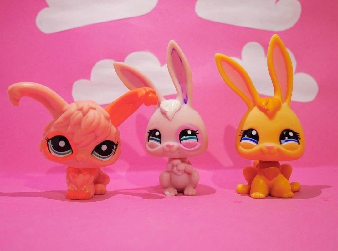 Littlest Pet Shop LPS Pink Angora Rabbit #1911 Pink Rabbit #1103 Tan ...