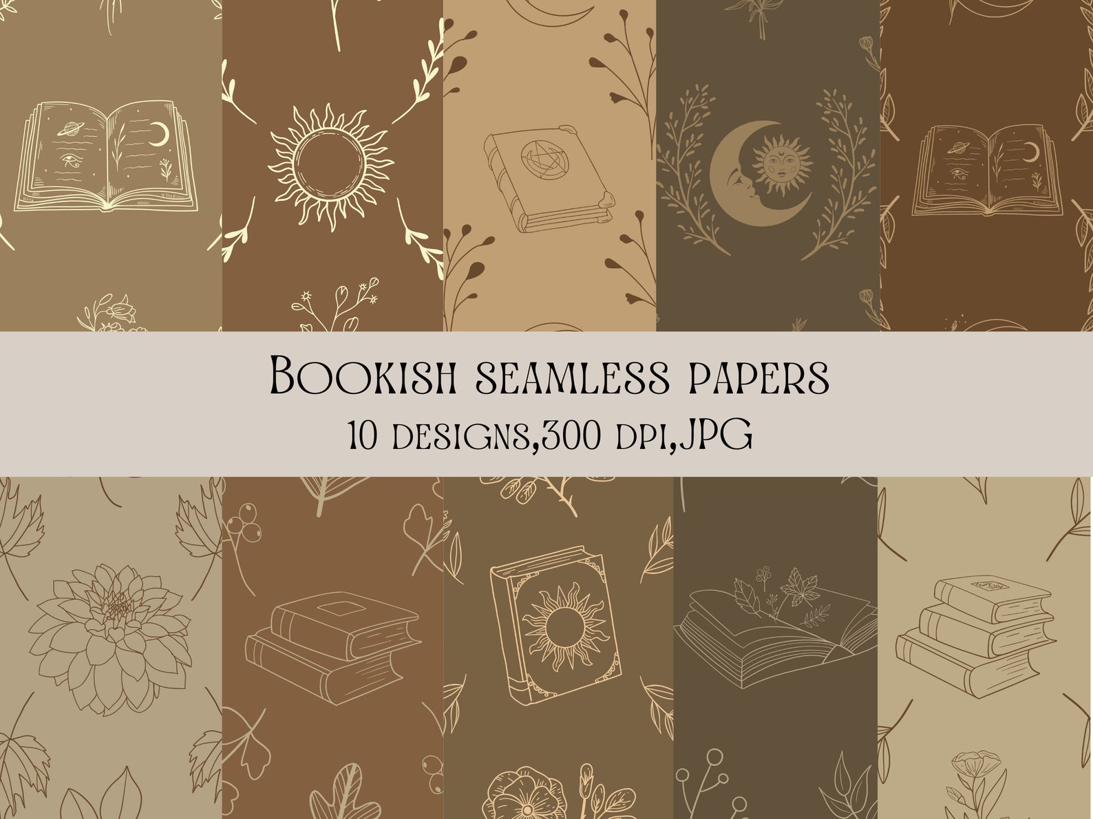10 Bookish Dark Academia Digital Printables, Seamless Patterns for Room ...