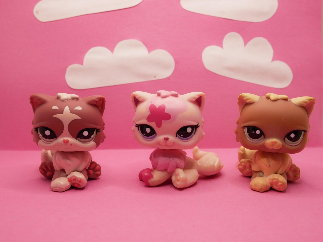 Littlest Pet Shop Persian Cat LPS Burgundy 1761 Brown 1603 and Pink ...